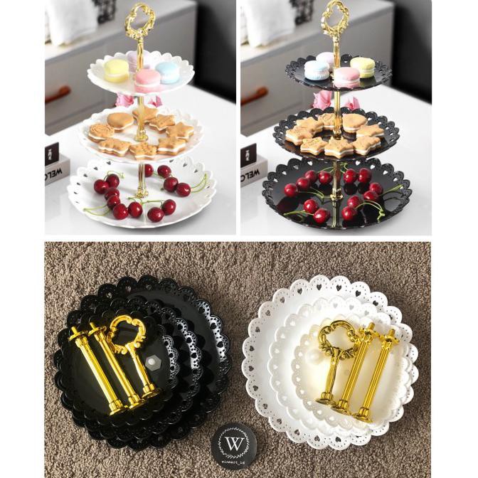 Jual Piring Kue Susun Tingkat Dessert Cake Tray Party Plate 3 Tier - Hitam | Shopee Indonesia