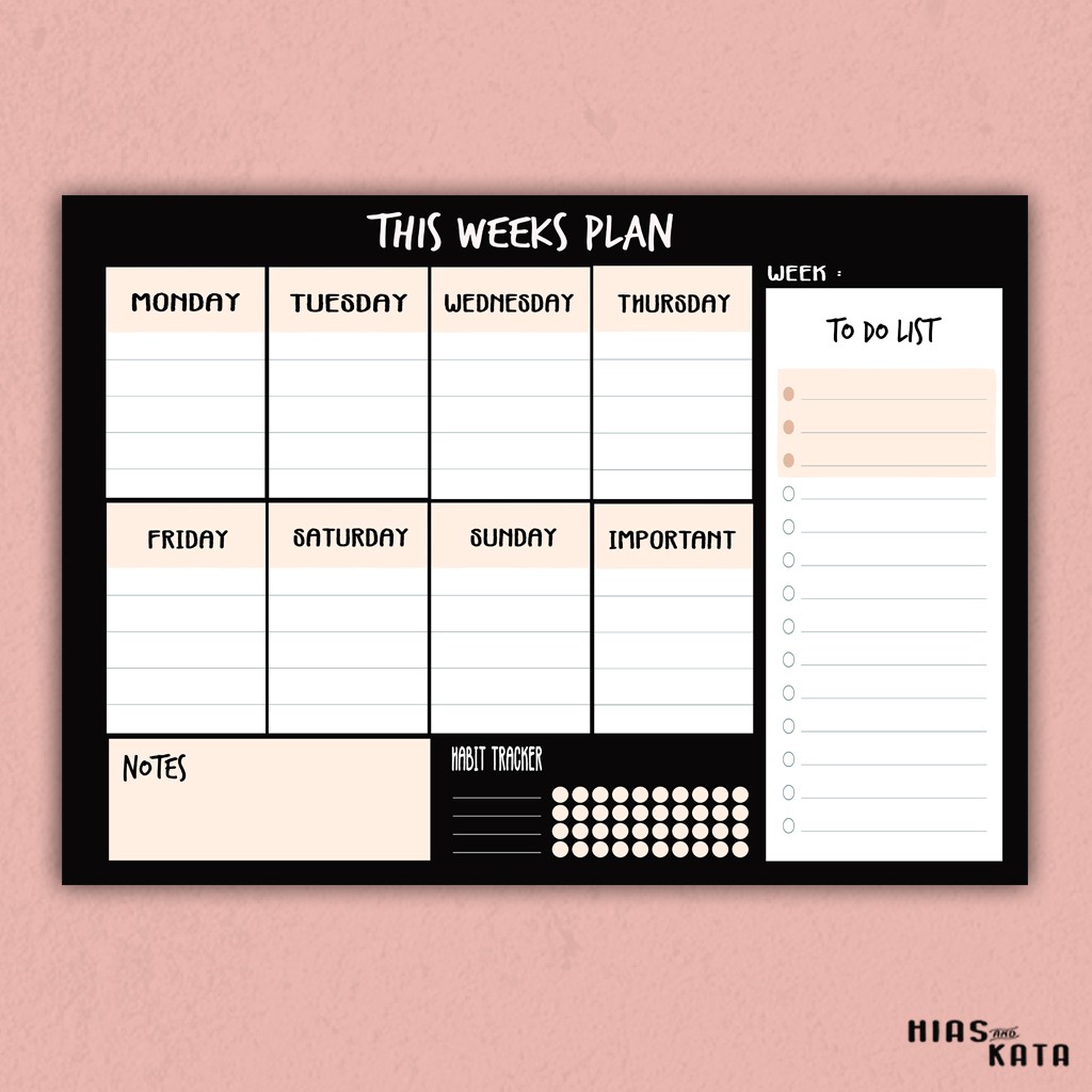 Jual Weekly Planner wall Week Plan with Habit Tracker,notes & to do ...