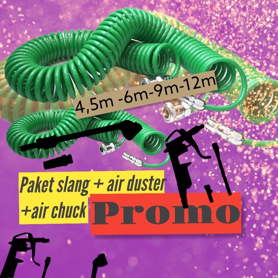 Jual Selang Kompresor Angin Spiral PAKET 3 ITEM SLANG KOMPRESOR + AIR ...