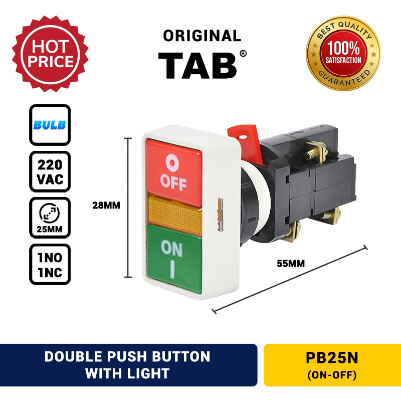 Jual Double Push Button 25mm TAB PB25N With Light (ON-OFF) | Shopee ...