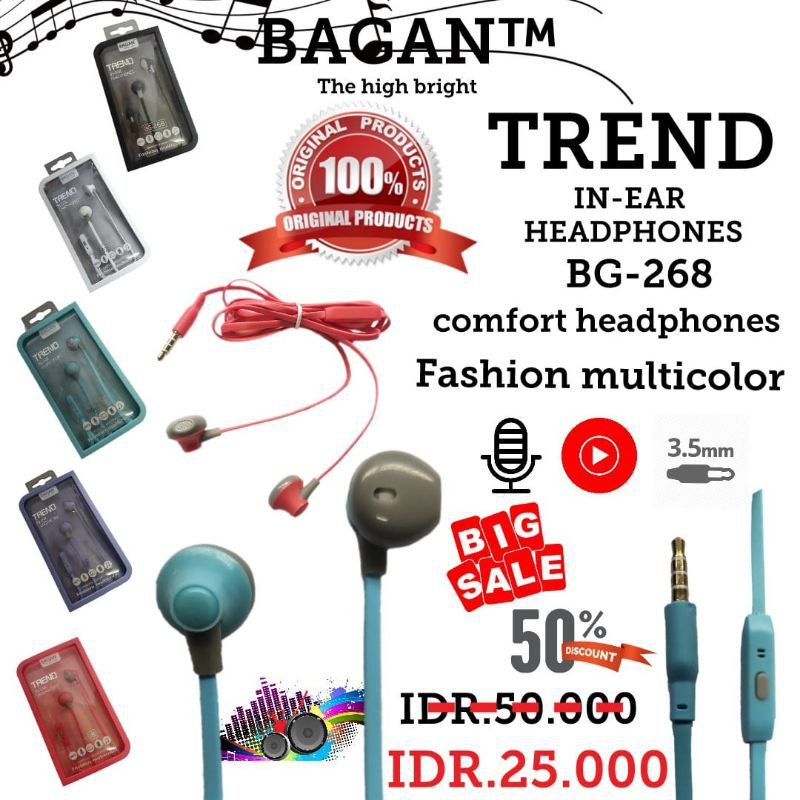 Jual Hf Headset BG-268 Trend in Earphone Professional Sound ExtraBass ...