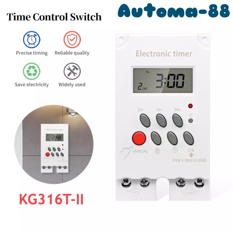 Jual AC 220V 25A Digital Timer KG316T-II Din Rail Programmable 16 Mode ...