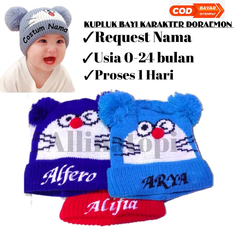 Jual Kupluk Bayi Pompom Karakter Kartun Lucu Kupluk Anak Free Bordir ...