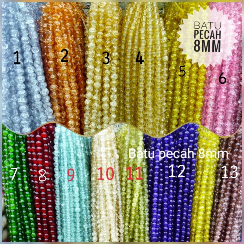 Jual (string/-+100pcs) Batu pecah 8mm satu warna bahan kerajinan gelang ...
