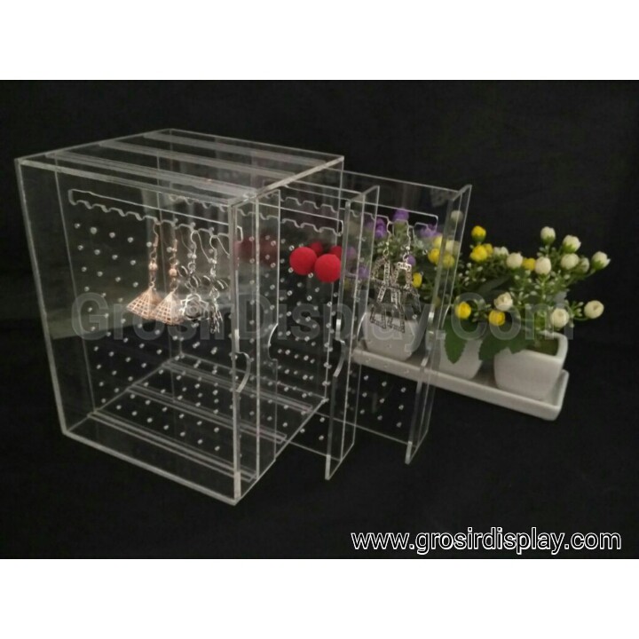 Jual Box Kotak Tempat Anting Giwang Geser 3 Lapis Akrilik Display ...