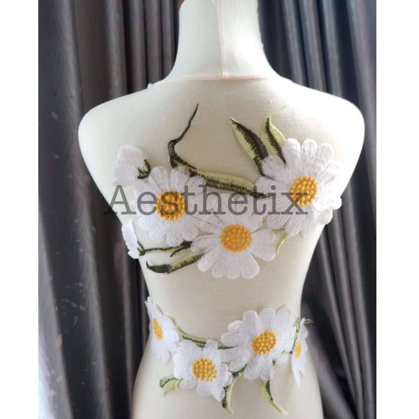 Jual Patch Bordir Renda Daisy Sunflower Bunga Putih Bordiran Tempel ...