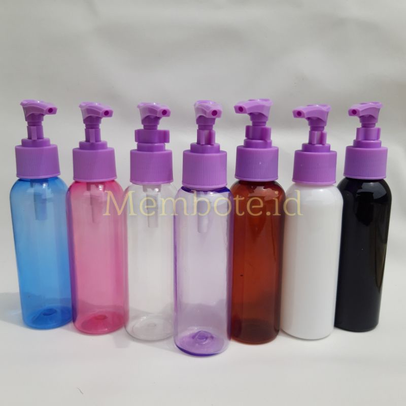 Jual Botol pump lotion ungu 100 ml PET tebal with open/lock bodi warna warni | Shopee Indonesia
