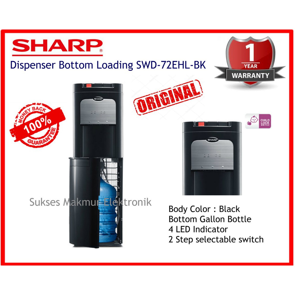Jual Sharp Water Dispenser SWD-72EHL-BK - Hitam 185 W Bottom Loading, 4 ...