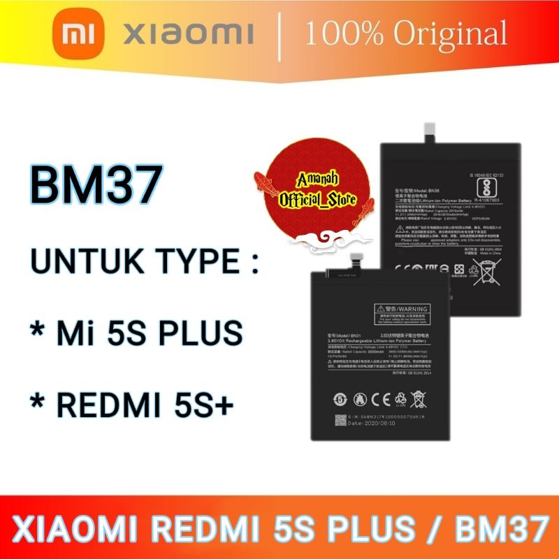 Jual BATERAI XIAOMI REDMI 5S PLUS BM37 / Mi 5S+ , BATRE BM37 5S PlLUS 100% ORIGINAL ...