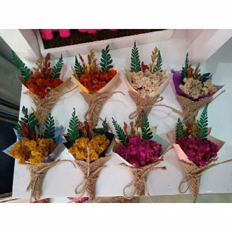 Jual buket bunga mini bunga kering minimal 2pcs pembelian, tinggi 10cm ...