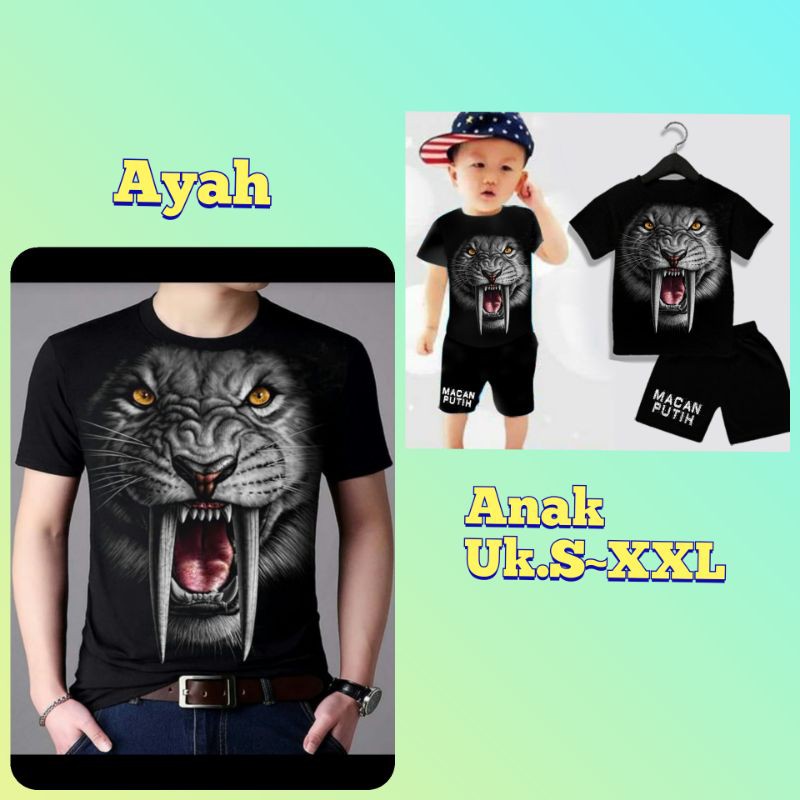 Jual Kaos Couple Ayah dan Anak keren terbaru gambar macan taring putih ...