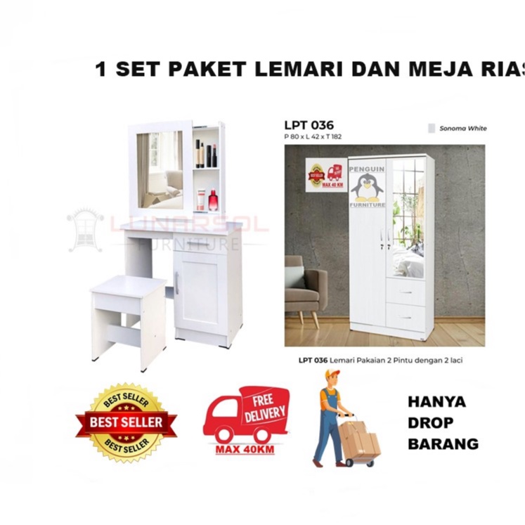 Jual 1 SET PAKET MEJA RIAS MR530 + LEMARI LPT036 (DROP) | Shopee Indonesia