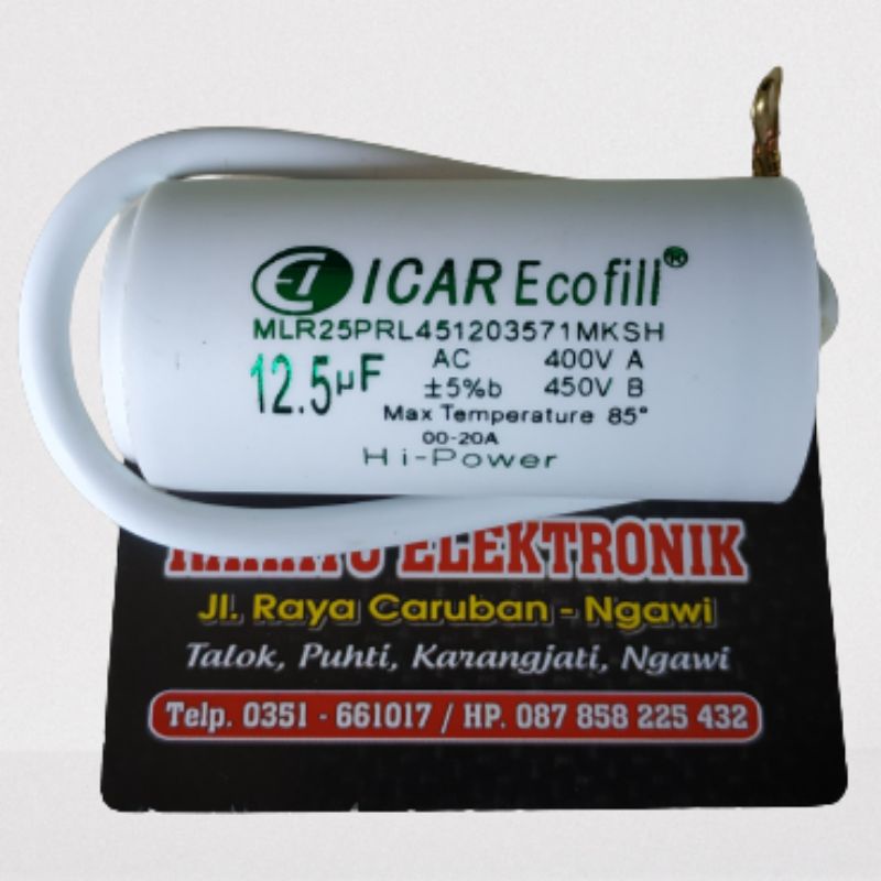 Jual KAPASITOR BULAT ICAR ECOFILL 12,5 uf / 400v KAPASITOR POMPA AIR | Shopee Indonesia