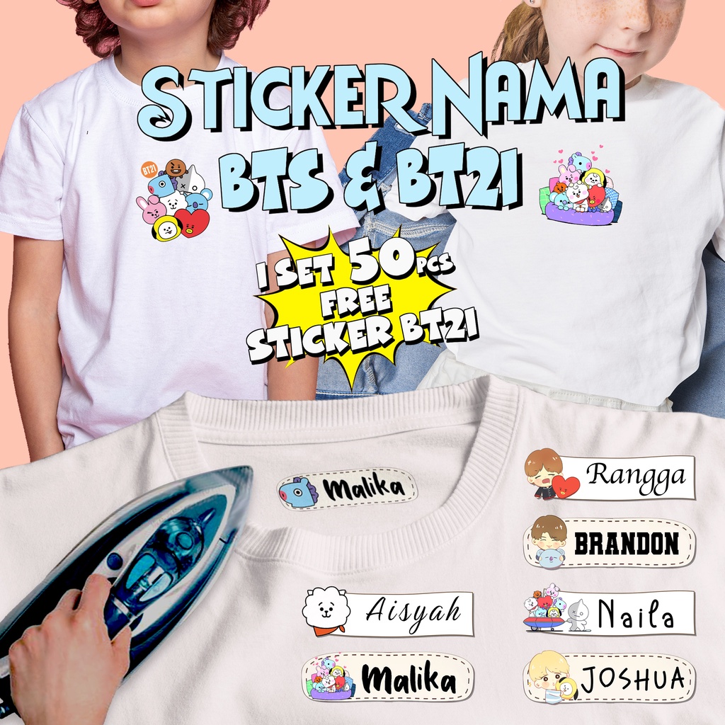 Jual STICKER NAMA BTS BT21 LABEL NAMA ANAK PREMIUM LABEL NAMA BTS LUCU ...