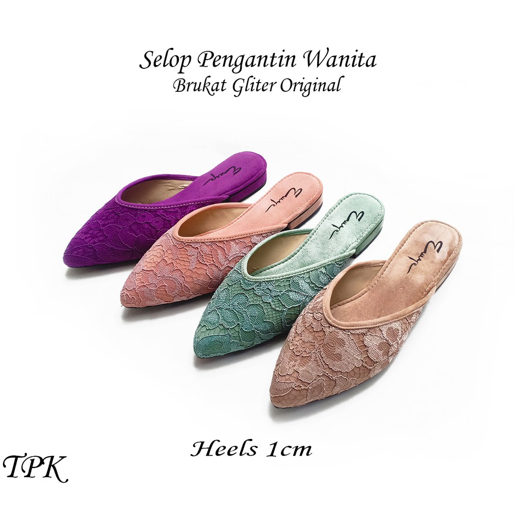Jual EMYE - Sandal Selop Pengantin Wanita Brukat Glitter Flat Shoes ...