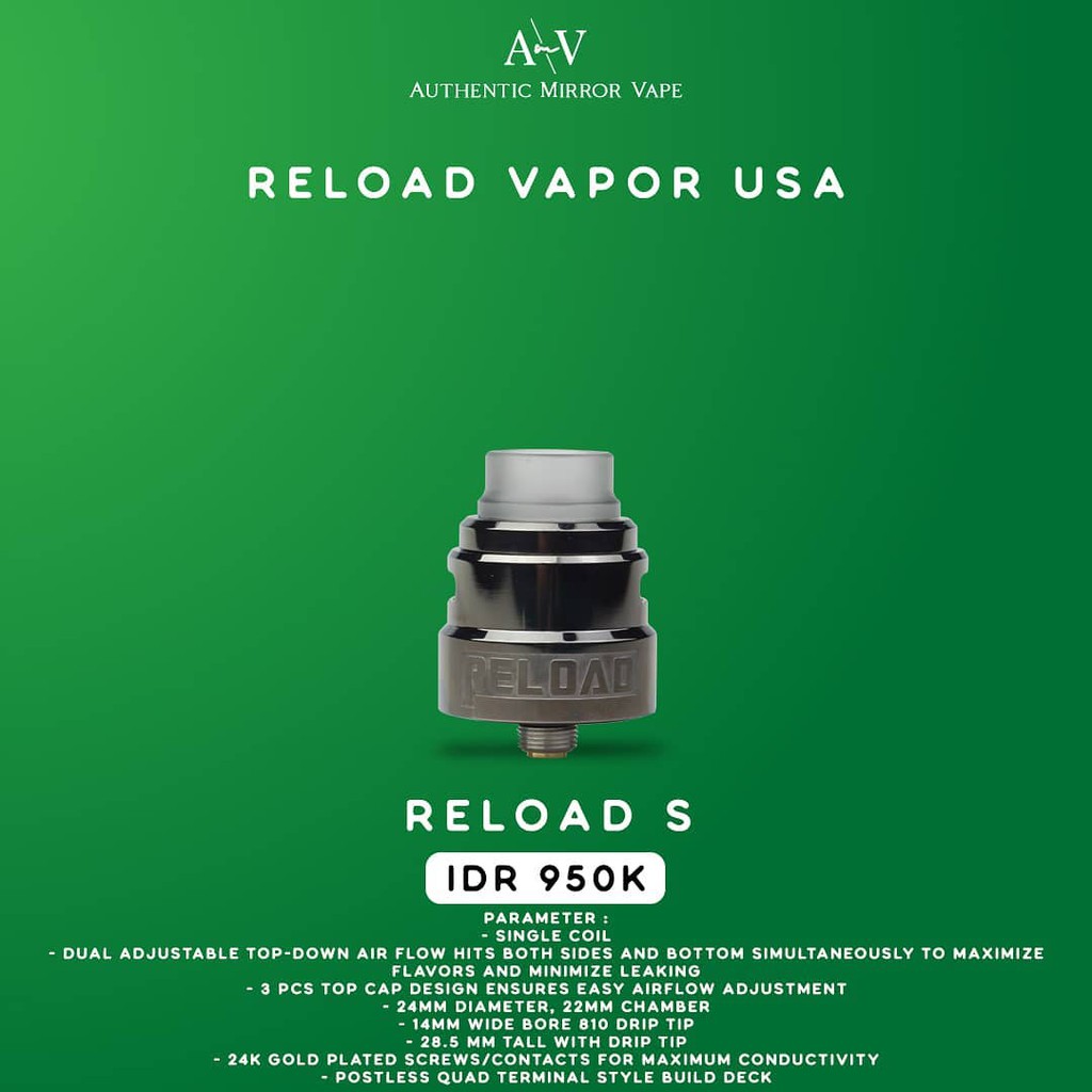 Jual Reload S RDA Single Coil 100% Authentic By Reload Vapor USA - AT ...
