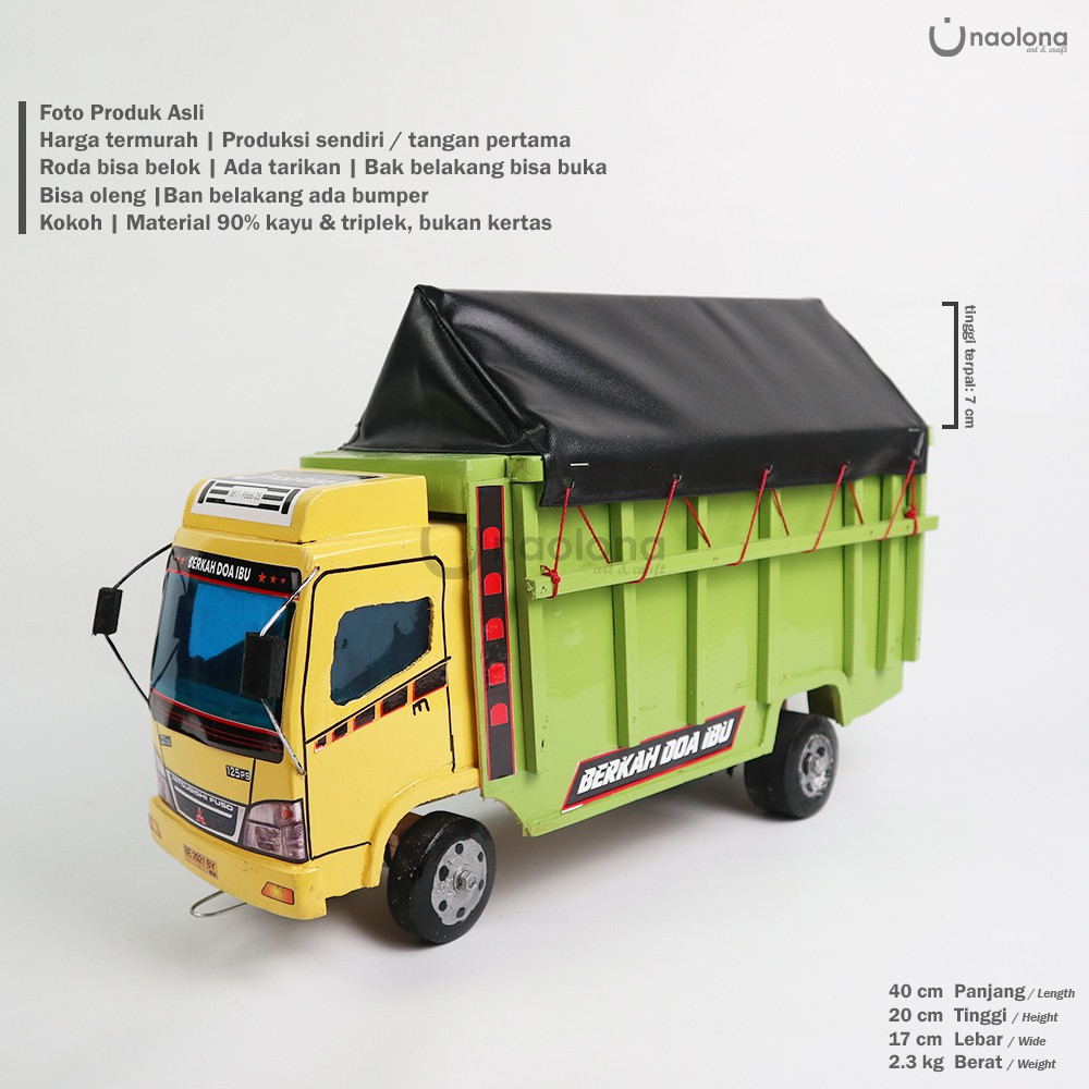 Jual Mainan Kayu Mobilan Anak Truk Jadul Miniatur Truck Canter + Terpal ...