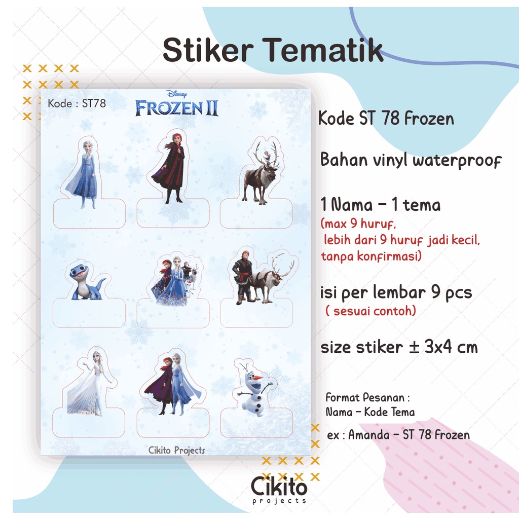 Jual LABEL NAMA STIKER TEMATIK Barebears, Frozen, Ufufy, Gudetama, Pig ...