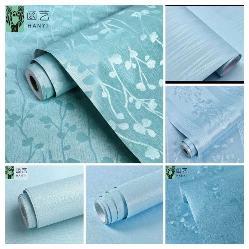 Jual Wallpaper Sticker Dinding Biru Polos Salur Timbul Biru Daun Salur Biru Salur Batik Timbul ...