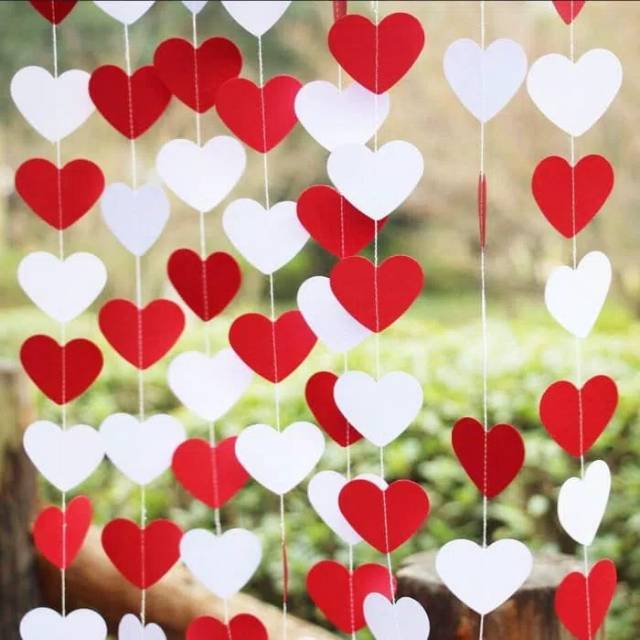 Jual Tirai kertas love heart gerland paper hiasan kamar home decor ...