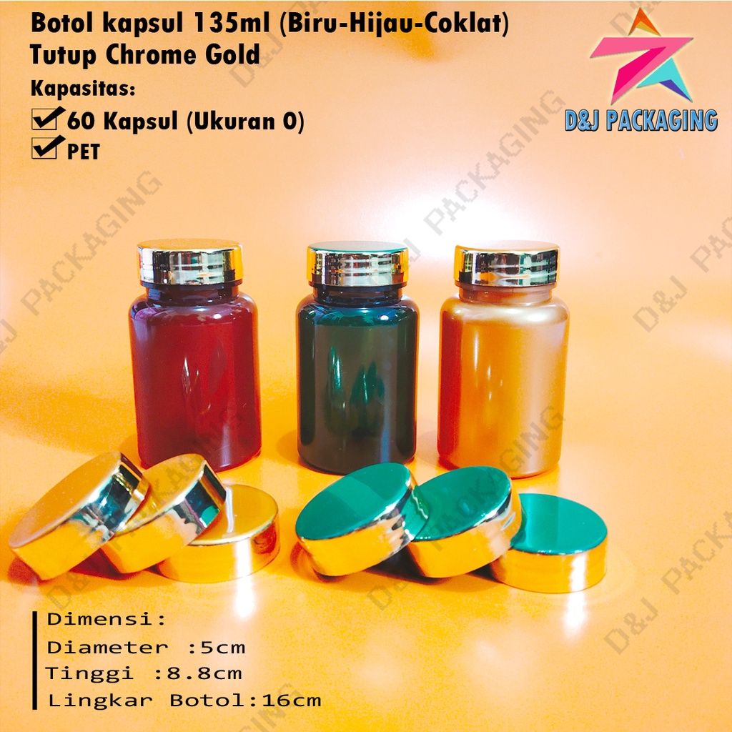 Jual Botol kapsul isi 60 botol tutup gold 135ml/120ml + Plus Inner ...