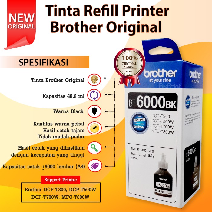 Jual Tinta Brother BT6000bk BT5000 Original T300 T500W T700W | Shopee ...