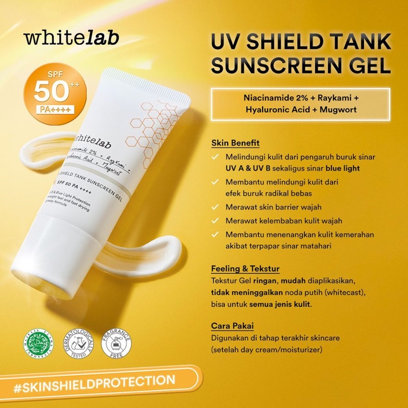 Jual White lab UV Shield Tank Sunscreen Gel SPF 50+++ PA+++ | Shopee ...