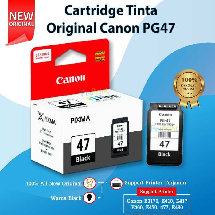 Jual Cartridge Tinta Canon PG47 Black ORIGINAL Catridge PG 47 Katrid PG ...