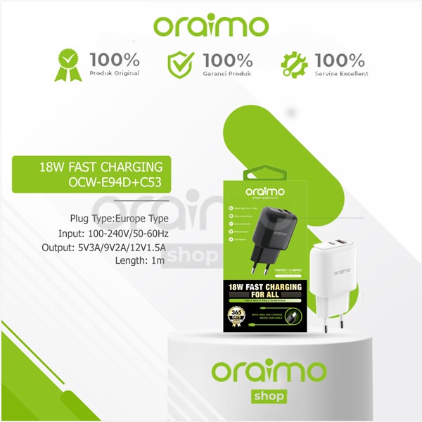 Jual Oraimo Charger Dual Port USB Type-C PowerCube 3 Pro Fast Charging ...