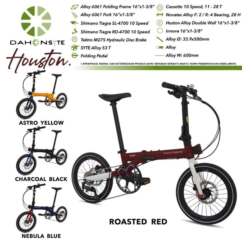 Jual Sepeda Lipat Seli 16 Dahon Syte Houston 10 speed Tiagra Alloy Rem ...