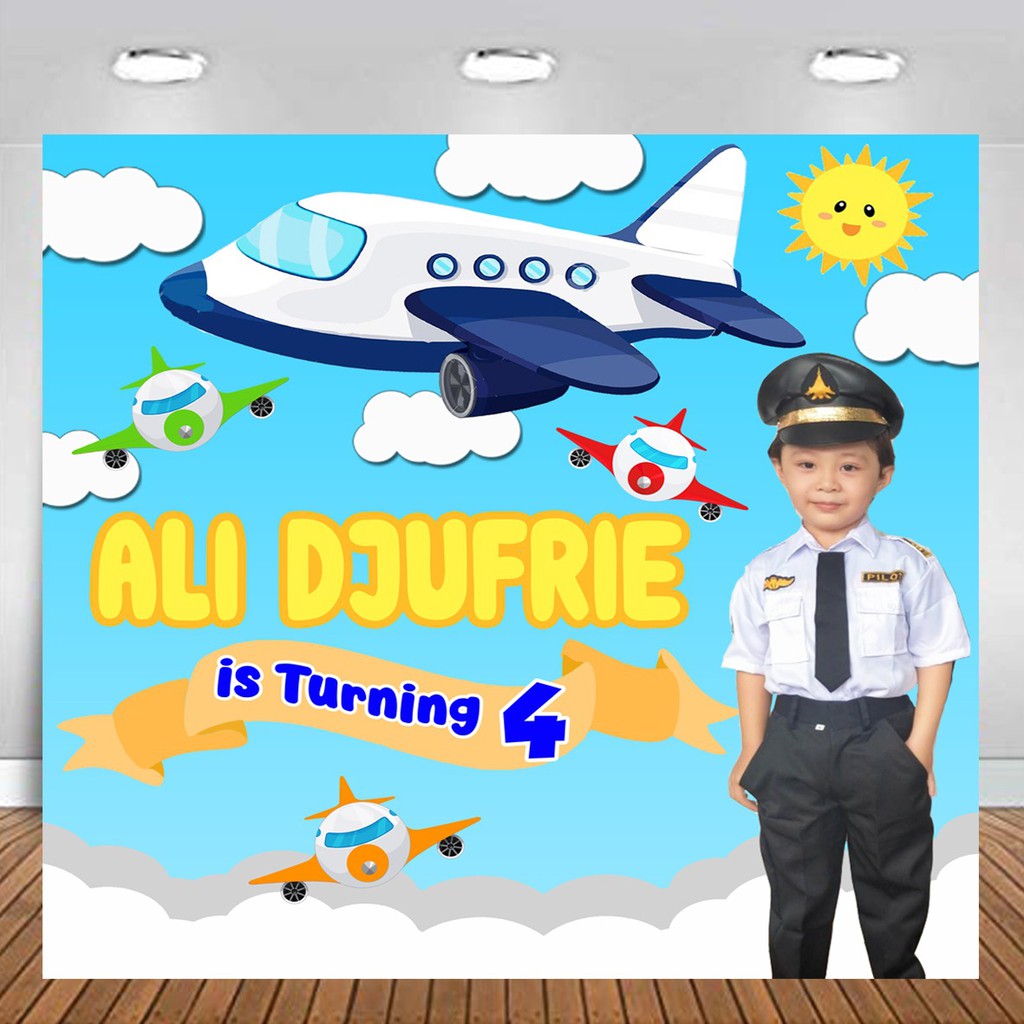 Jual Pilot Pesawat Backdrop Flexi Banner Birthday / Hiasan Dinding ...