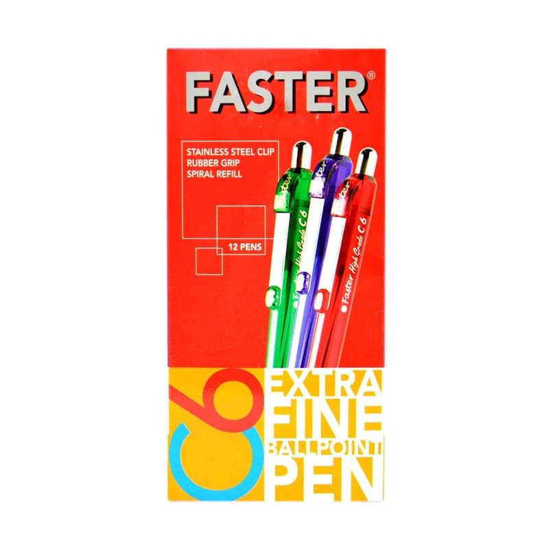 Jual Pulpen / Ballpoint Pen Faster C6 Cetek / pencet Hitam - 1 lusin ...