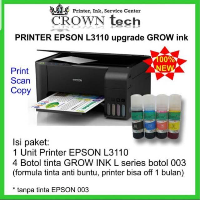 Jual Printer EPSON L3110 pengganti L360, paket tinta GROW INK botolan. | Shopee Indonesia