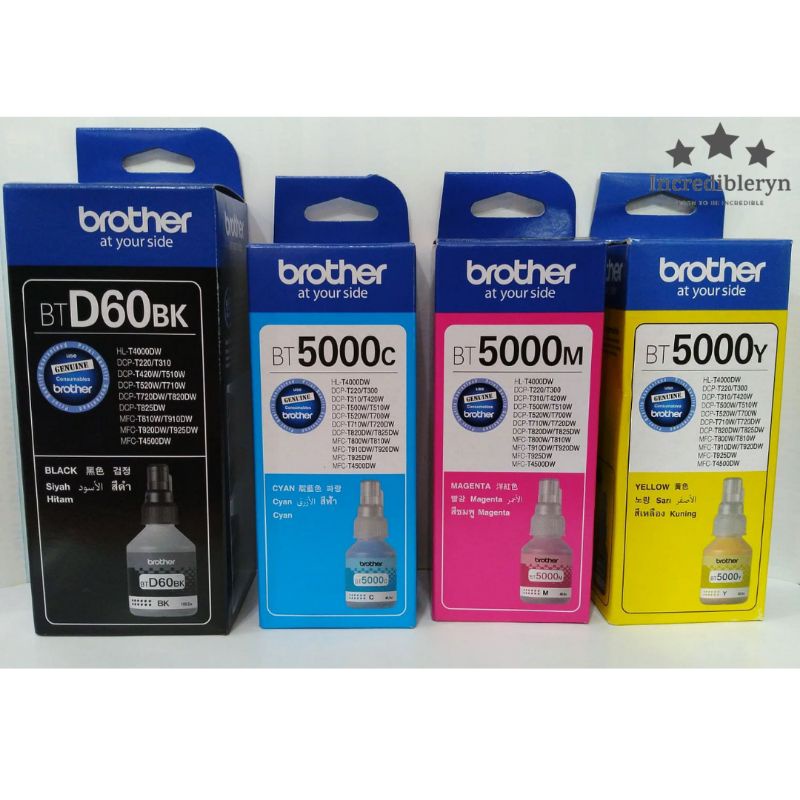 Jual TINTA PRINTER BROTHER BTD60BK (BLACK), BT5000C (CYAN), BT5000M (MAGENTA), BT5000Y (YELLOW ...