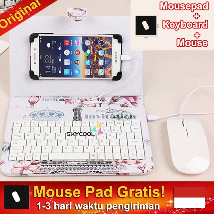 Jual Portable Keyboard dan mouse untuk hp Android dengan Lucu PU Kulit ...