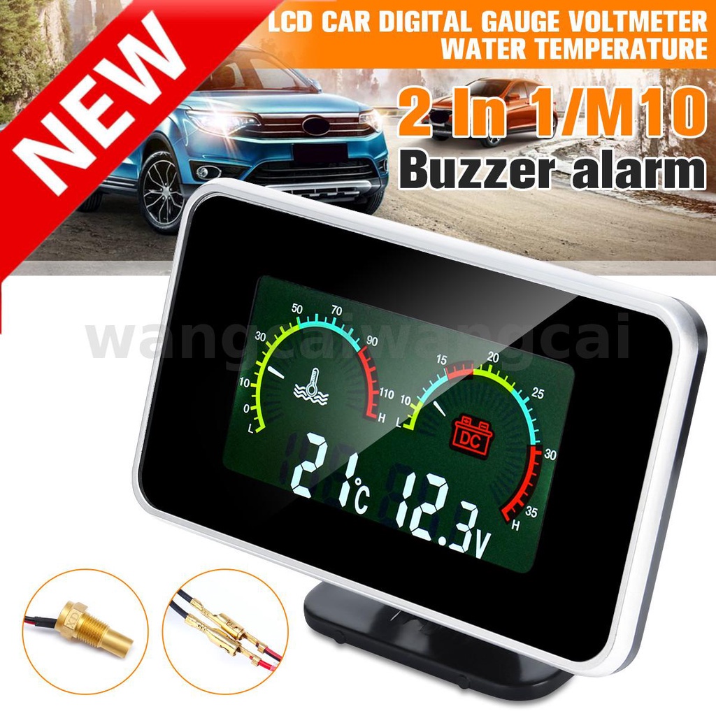 Jual 2 in1 12v-24v Termometer/Voltmeter LCD Digital Meteran Alarm motor ...