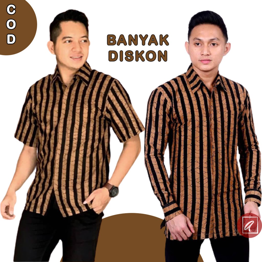 Jual Kemeja Batik Pria Lurik Lengan Panjang Motif Lurik Hem Salur ...
