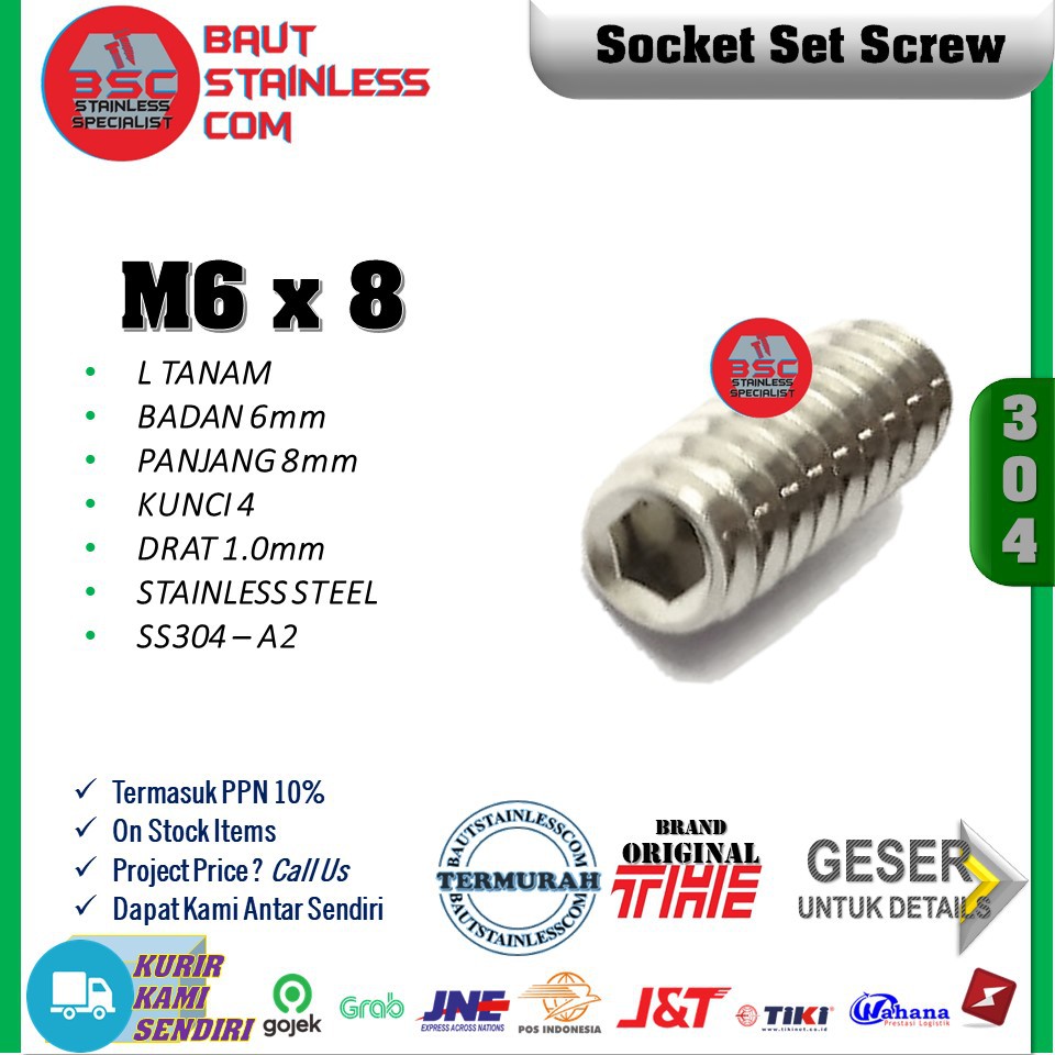 Jual BAUT L TANAM - L SET STAINLESS SS304 A2 M6X8 | Shopee Indonesia