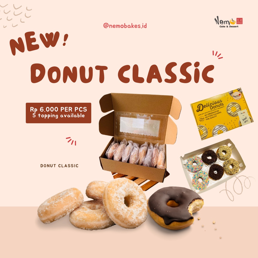 Jual DONUT CLASSIC NEMOBAKES /DONAT GULA/DONAT COKLAT//DONAT ORIGINAL ...