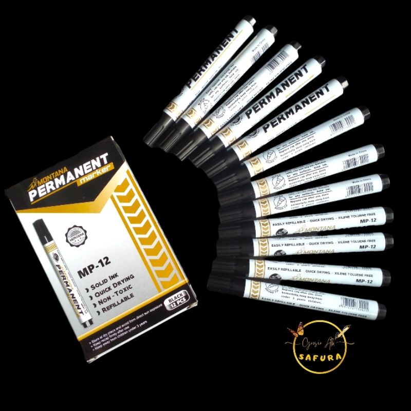 Jual ISI 12 PCS spidol permanen hitam besar montana MP12 marker 1 LUSIN ...