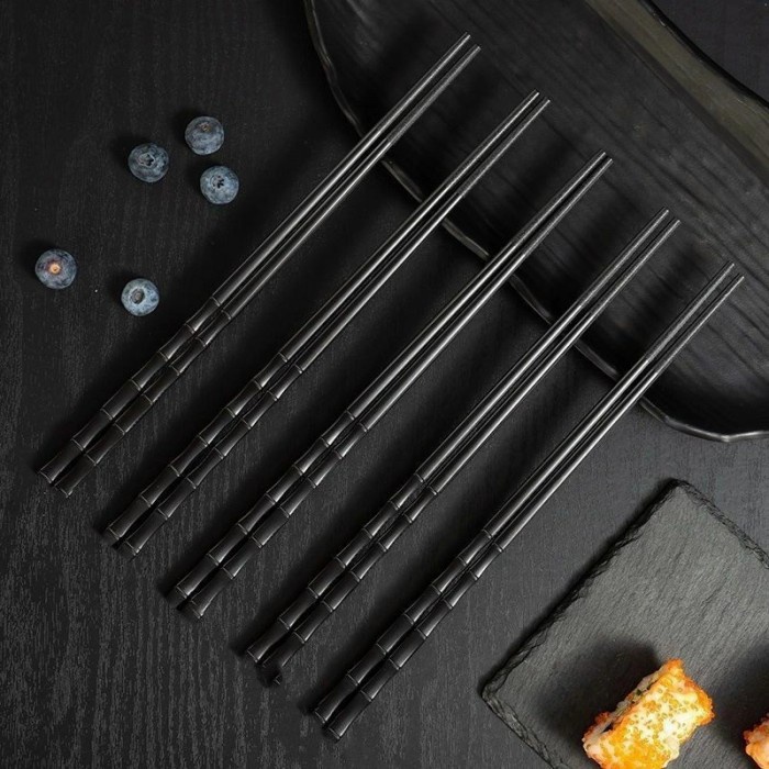 Jual (1 Pasang) Sumpit Alloy Warna Hitam Motif Lekukan Bambu (24cm ...