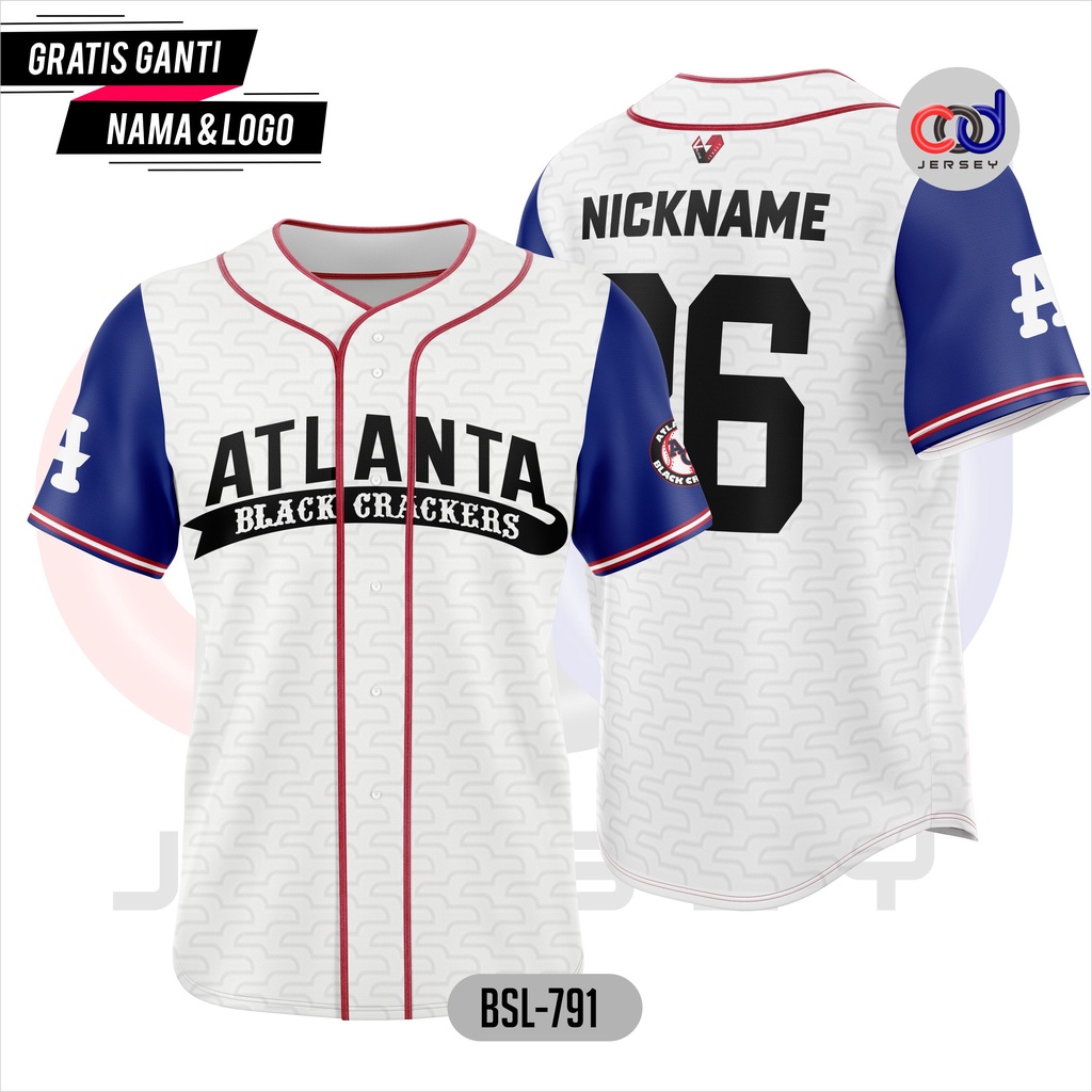 Jual JERSEY BASEBALL Design 3D PRIA/WANITA TEAM ATLANTA PUTIH GRATIS ...
