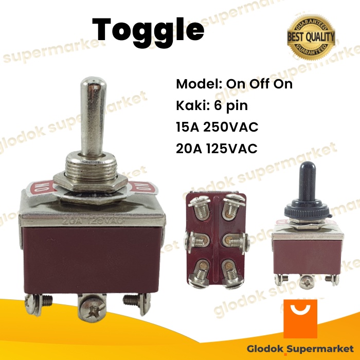 Jual Toggle Switch 6 Pin On Off On Saklar Togle Kaki 6p 15A 20A ...