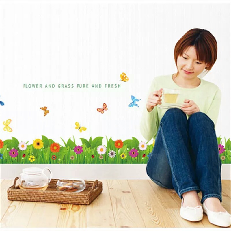 Jual RELIZA WALLSTICKER RUMPUT PAGAR BUNGA FLOWERS BUTTERFLY GREEN ...