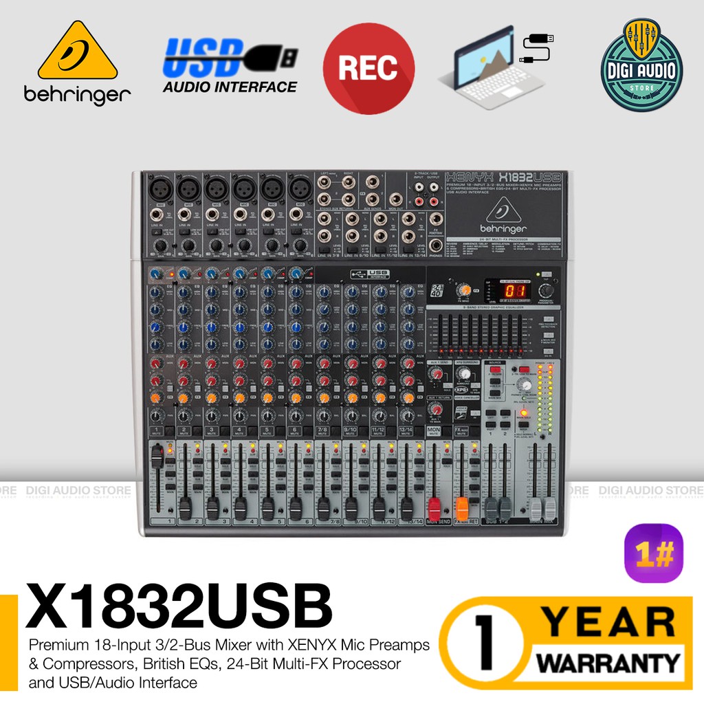 Jual Audio Mixer 10 Channel BEHRINGER Xenyx X1832USB with Soundcard USB ...