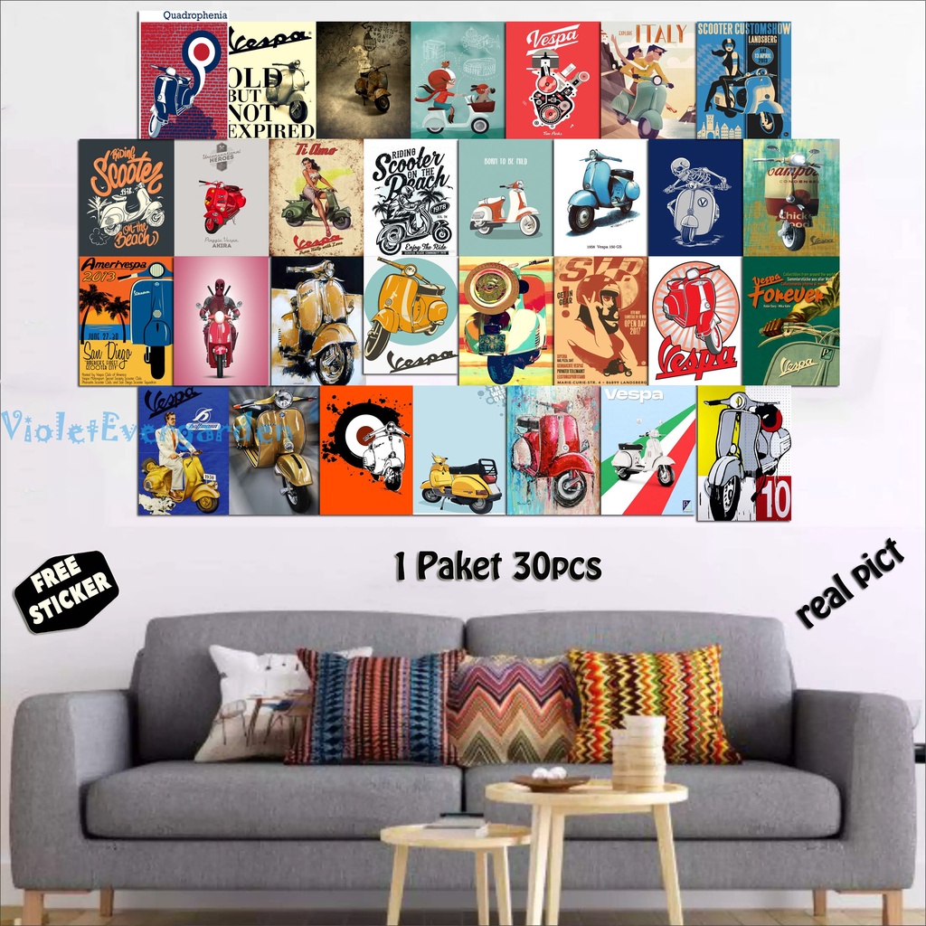Jual WALL DECOR POSTER RETRO CAFFE & VESPA/ HIASAN DINDING TRENDY +FREE ...