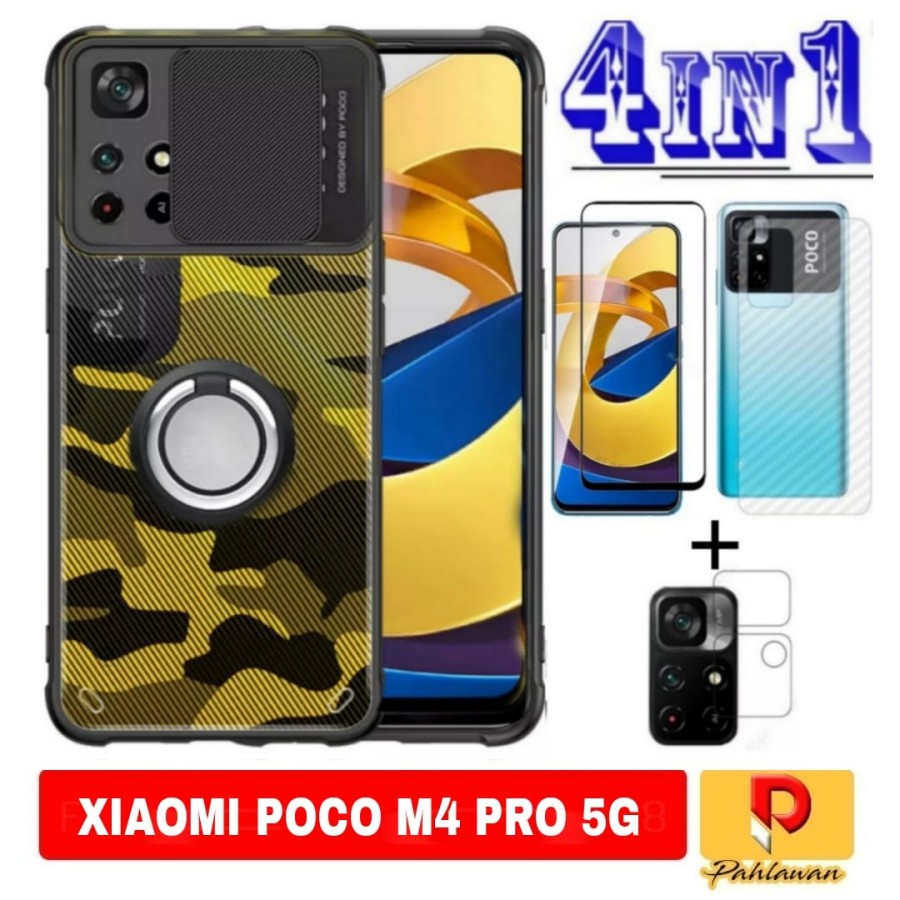 Jual PAKET 4 1NC 1 Case XIAOMI POCO M4 PRO 5G Fusion Sliding Army RINKG ...