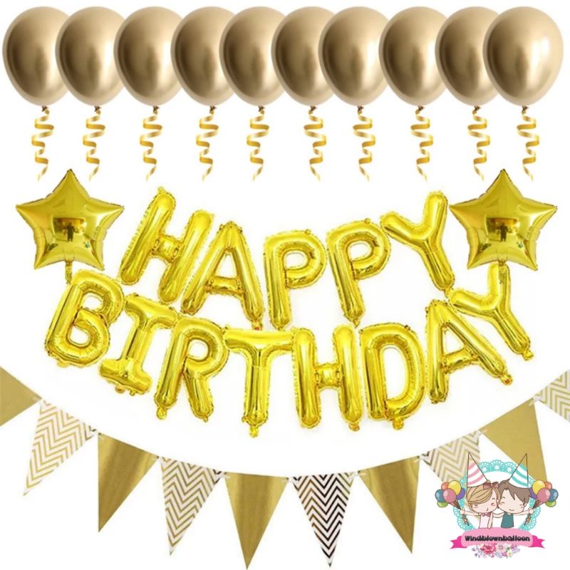 Jual WINDBLOWN BALON SET GOLD EMAS HBD BIRTHDAY ULTAH ULANG TAHUN CEWE ...