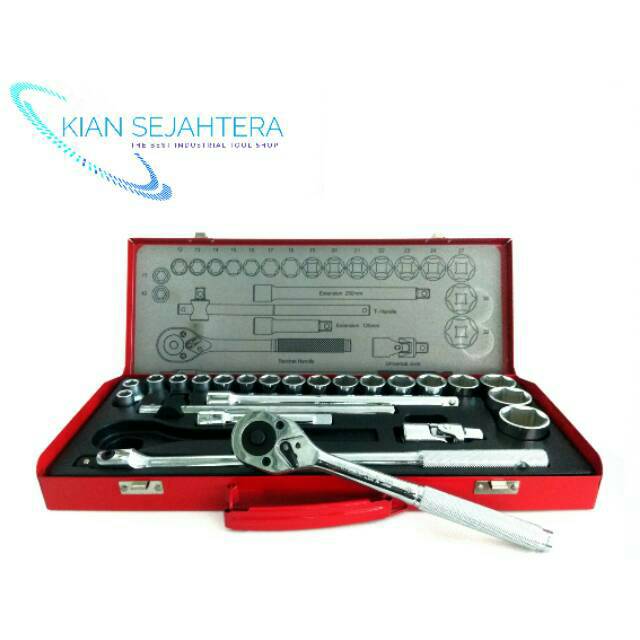 Jual Kunci gagang rachet mata sok set socket set 25pcs 12pt 10-32mm ...