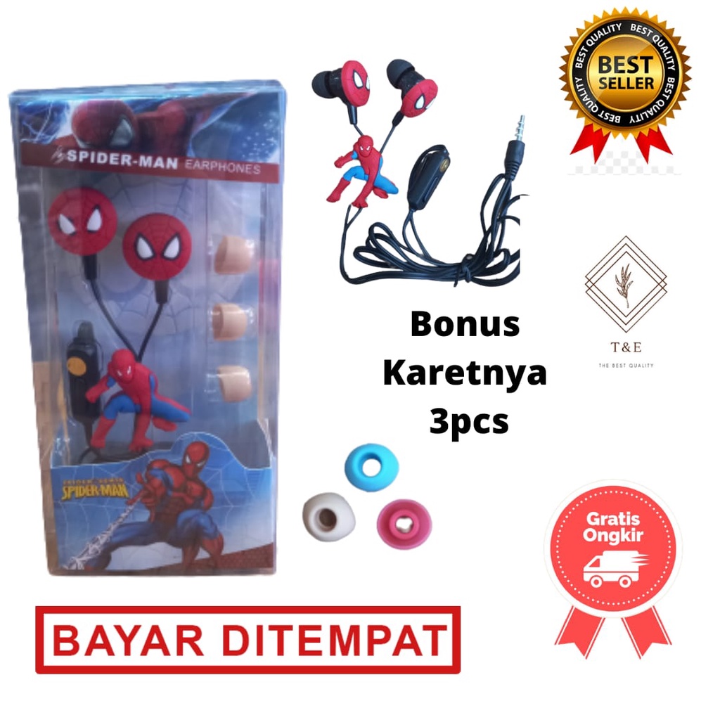 Jual earphone spiderman + mic / headset spiderman super bass ...